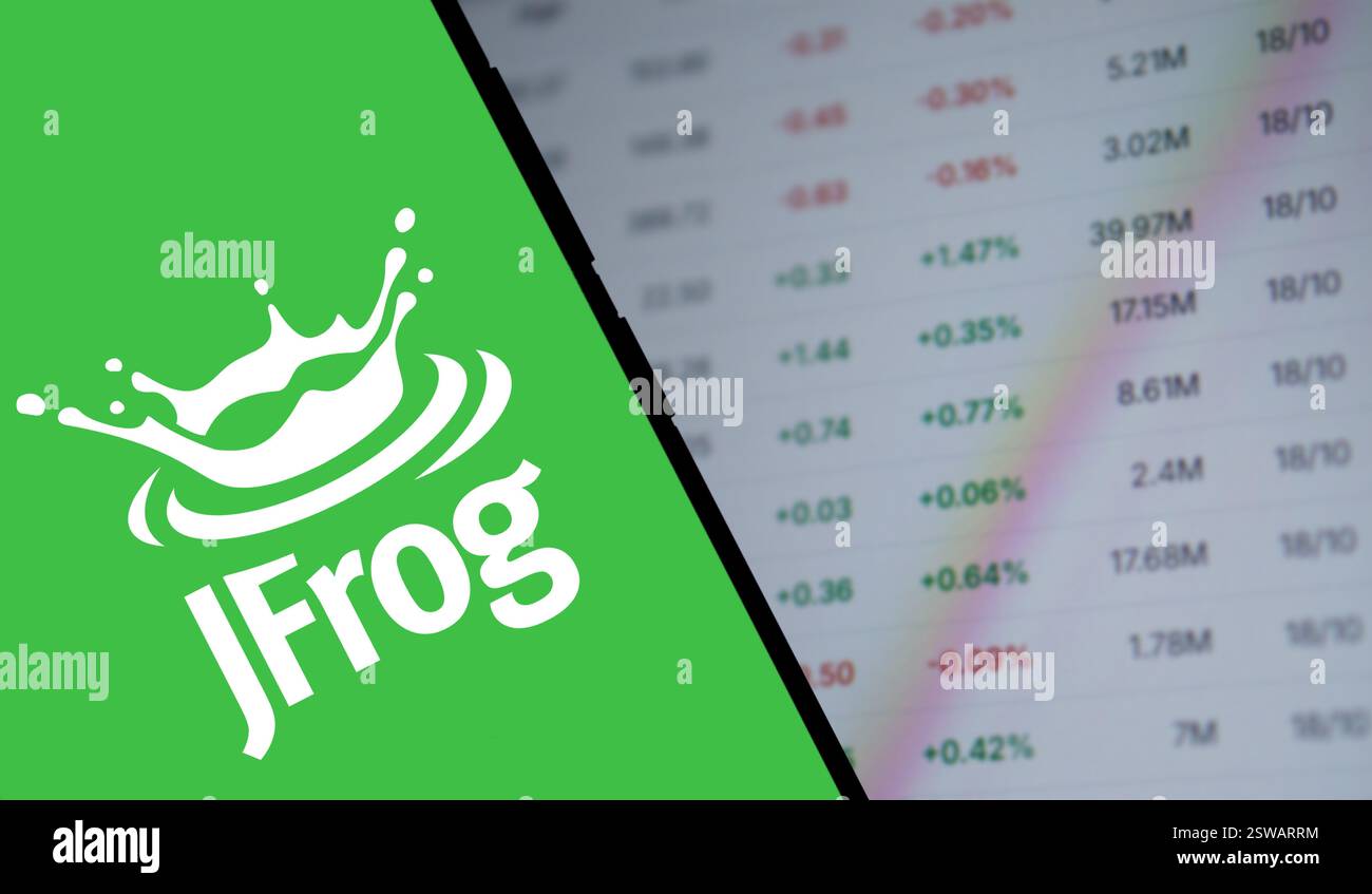 Dhaka, Bangladesh- 14 Nov 2024: JFrog logo is displayed on smartphone ...