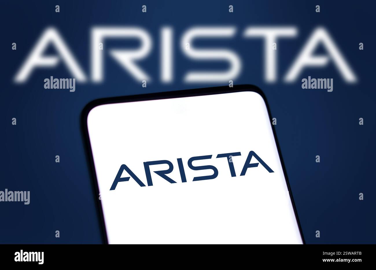 Dhaka, Bangladesh- 14 Nov 2024: Arista logo is displayed on smartphone. Arista Networks Inc is ...