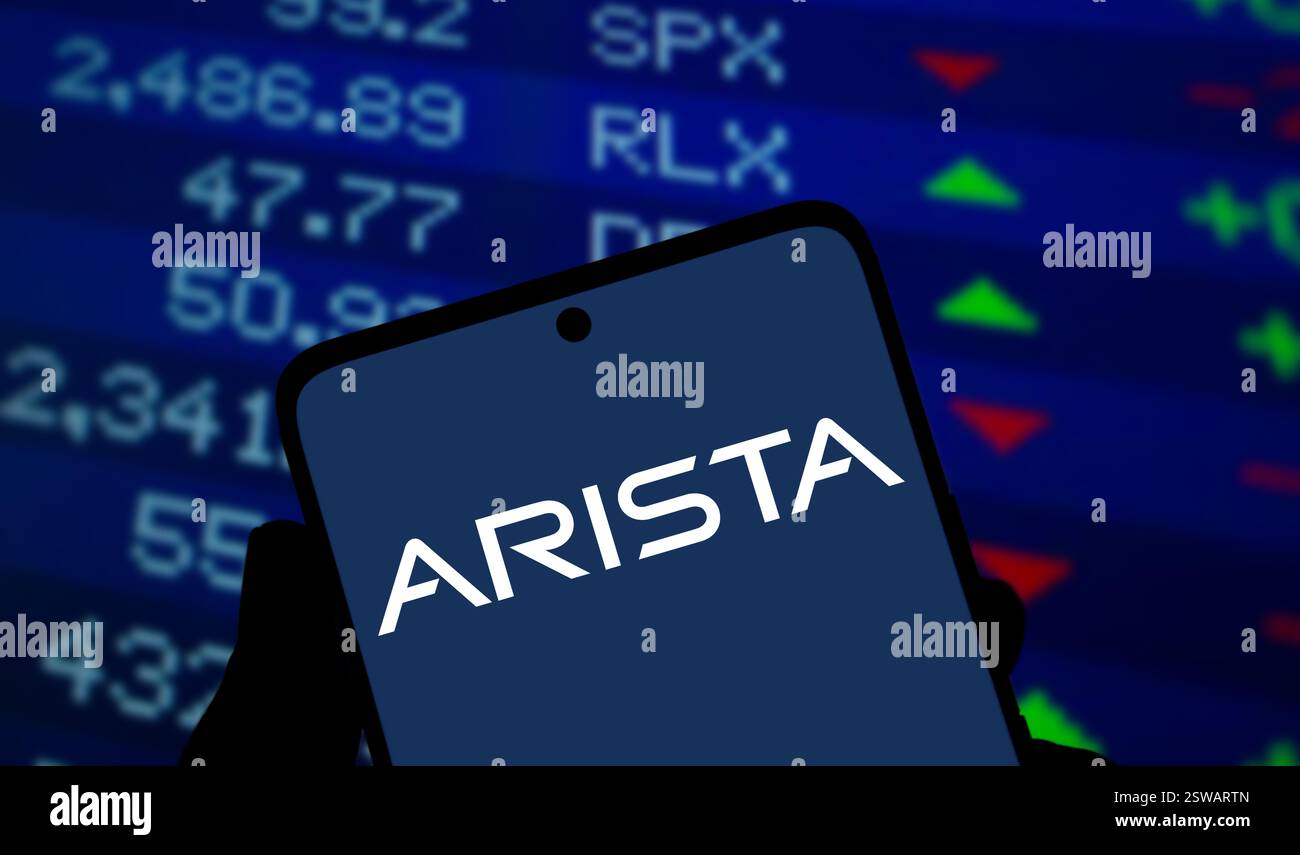 Dhaka, Bangladesh- 14 Nov 2024: Arista logo is displayed on smartphone ...