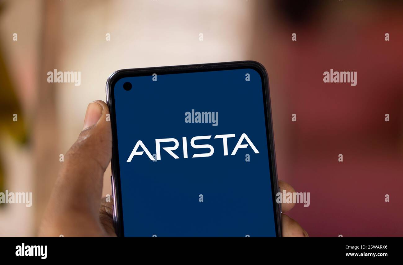 Dhaka, Bangladesh- 14 Nov 2024: Arista logo is displayed on smartphone. Arista Networks Inc is ...
