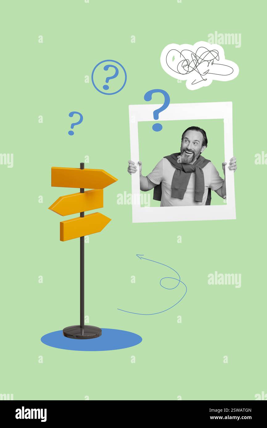 Trend artwork template design 3D collage sketch of signpost way show ...