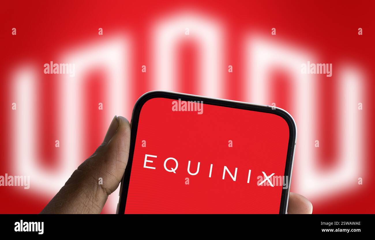 Dhaka, Bangladesh- 15 Oct 2024: Equinix logo is displayed on smartphone ...
