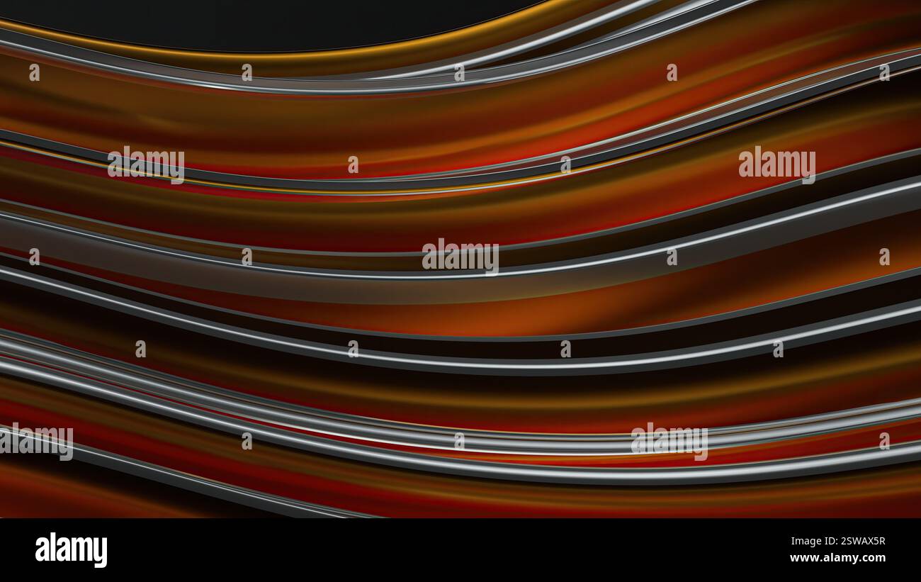 Modern art abstract background drawing with curves of silver lines on ...