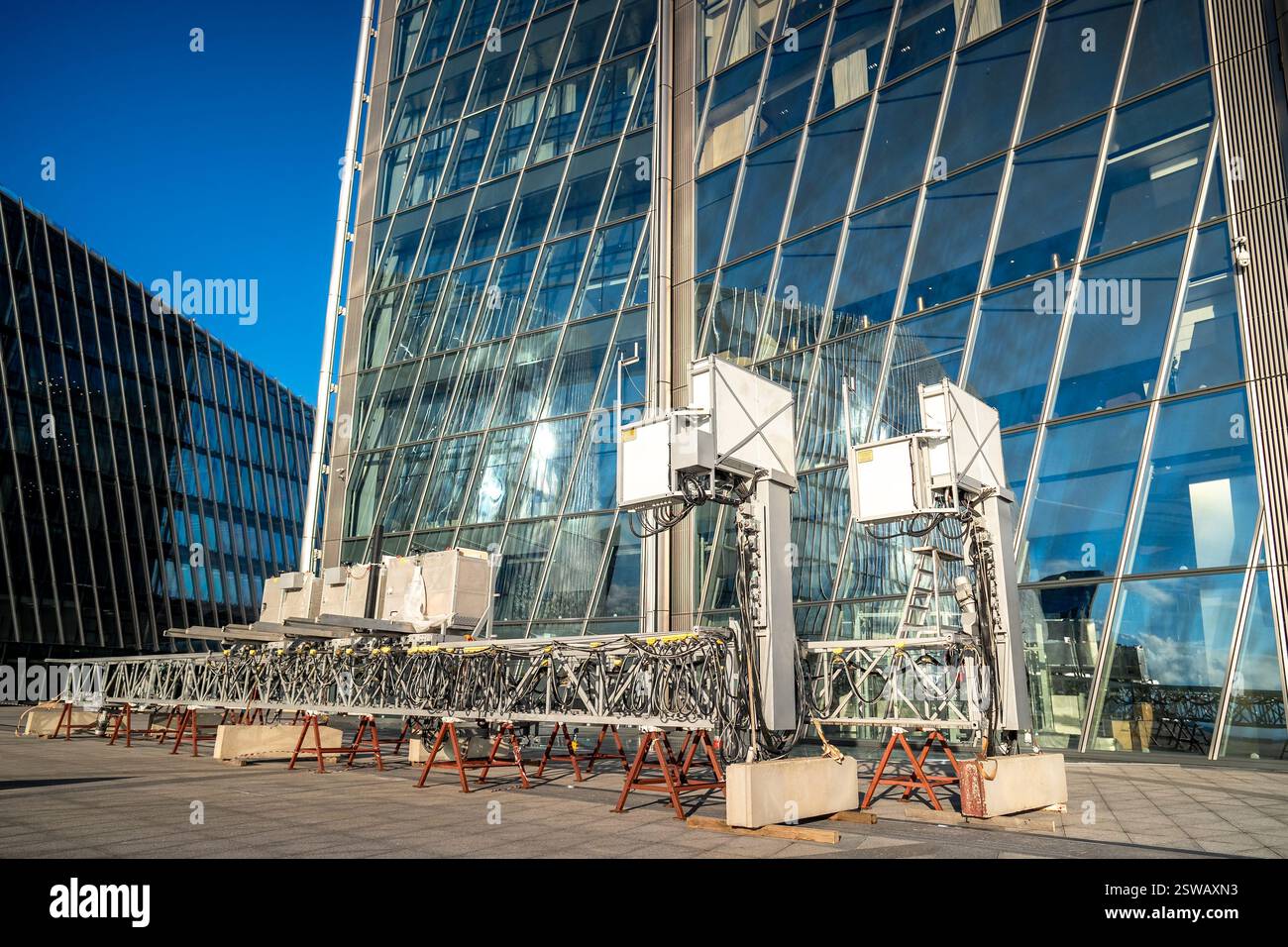 Facade cleaning device for skyscraper glass walls. Automated window washing, glass surface care ...