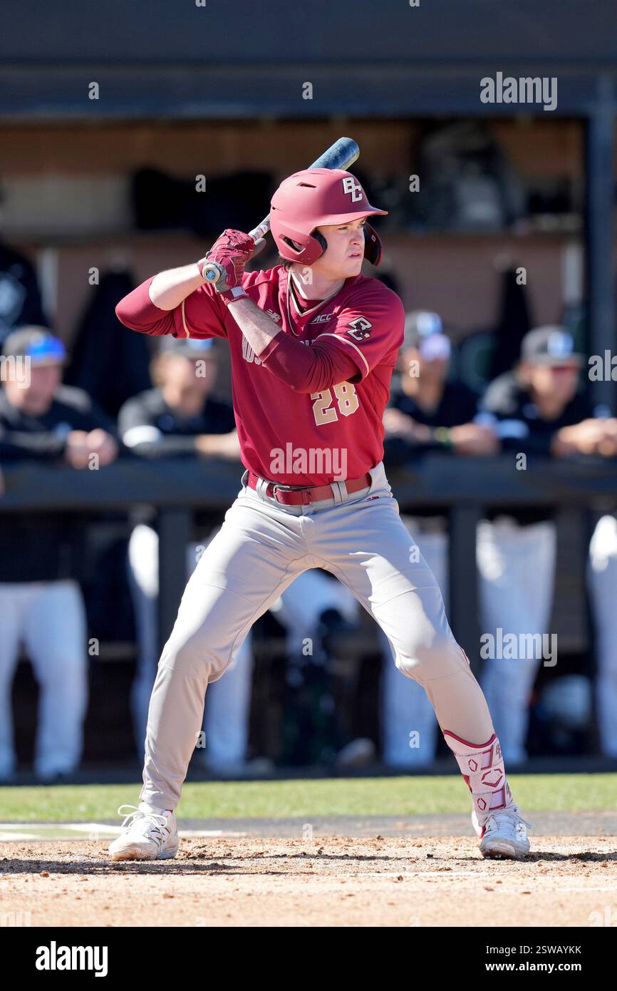 Shortstop Sam McNulty (28) of the Boston College Eagles at bat in a ...