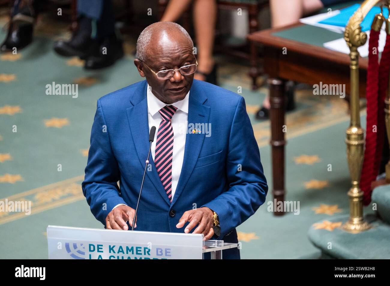 Pierre Kompany (Les Engagés) at the plenary session of the Chamber at ...