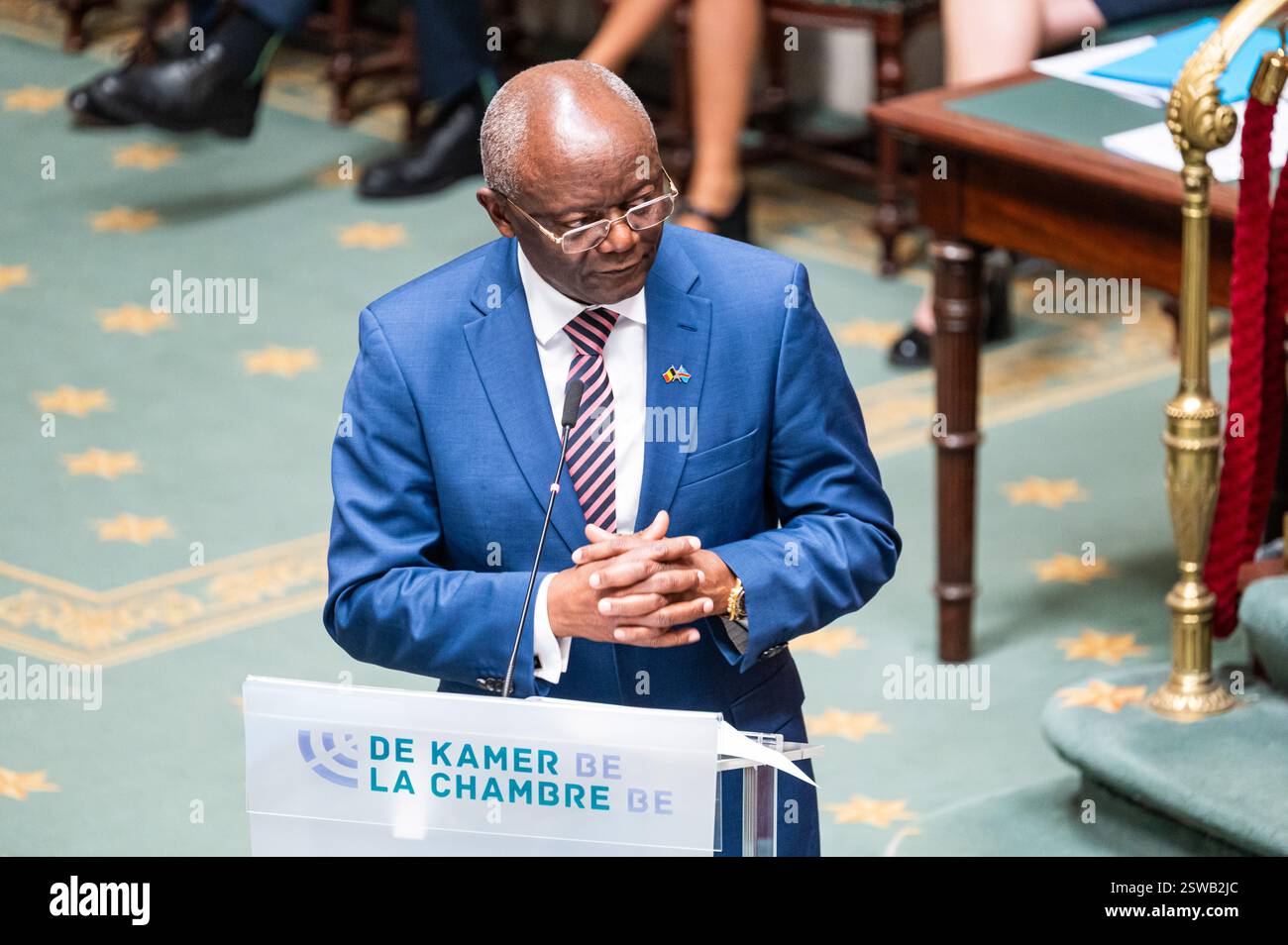 Pierre Kompany (Les Engagés) at the plenary session of the Chamber at ...