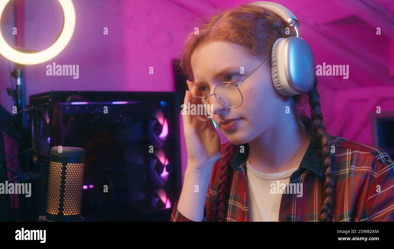 Caucasian woman girl unwell female teen gamer streamer influencer ...