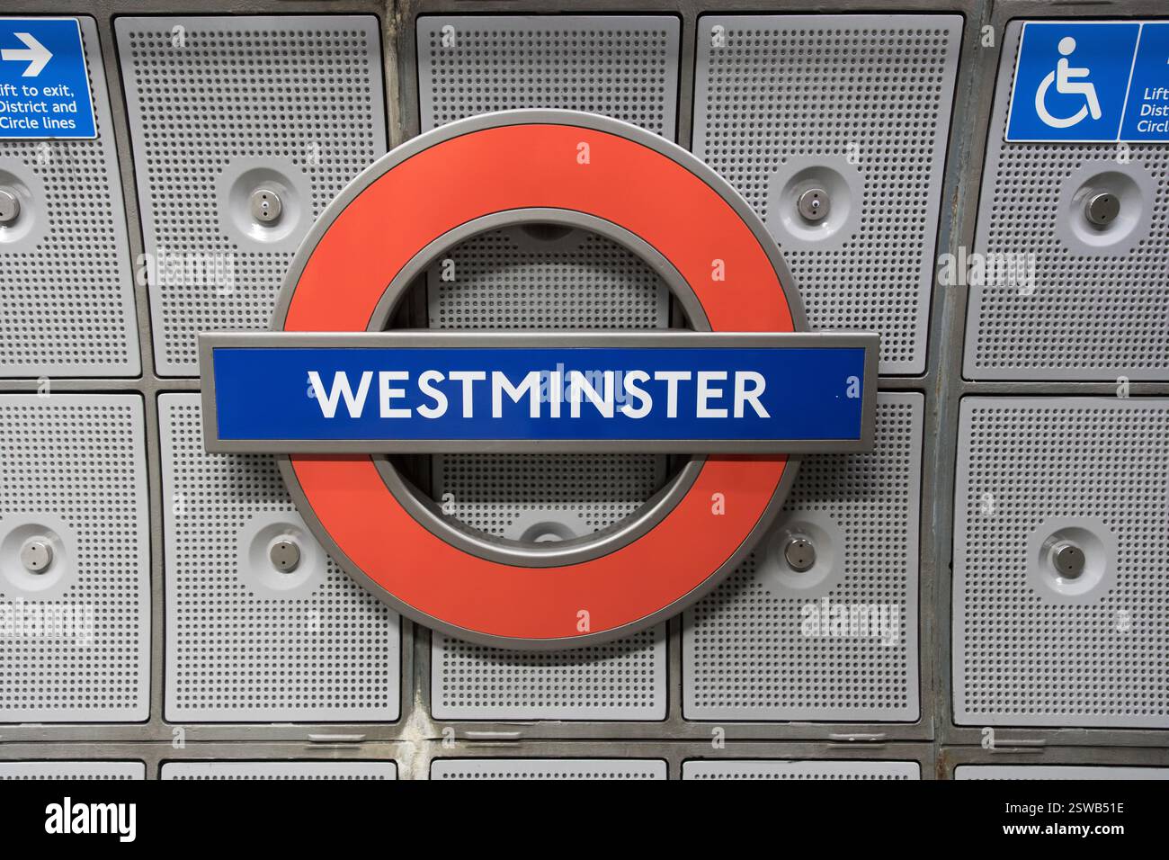 Westminster London Underground station sign, showing the District and ...