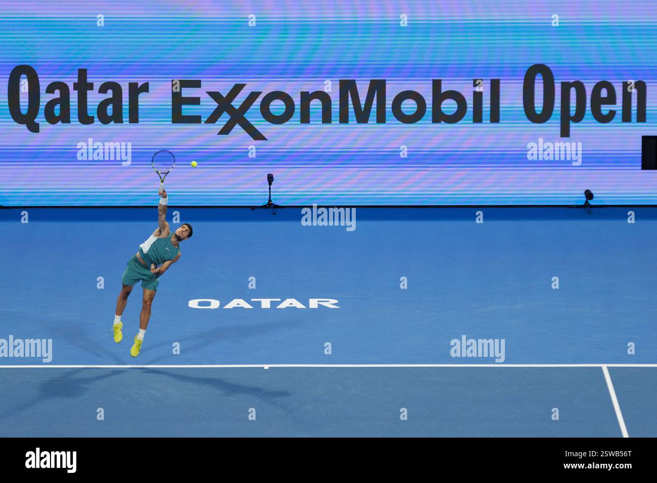 Carlos Alcaraz of Spain during the 2025 Qatar ExxonMobil Open, ATP 500 ...