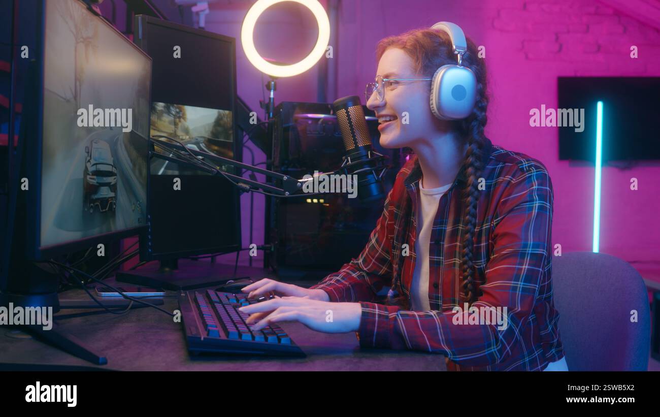 Happy gen z influencer blogger streamer teen woman girl female gamer ...