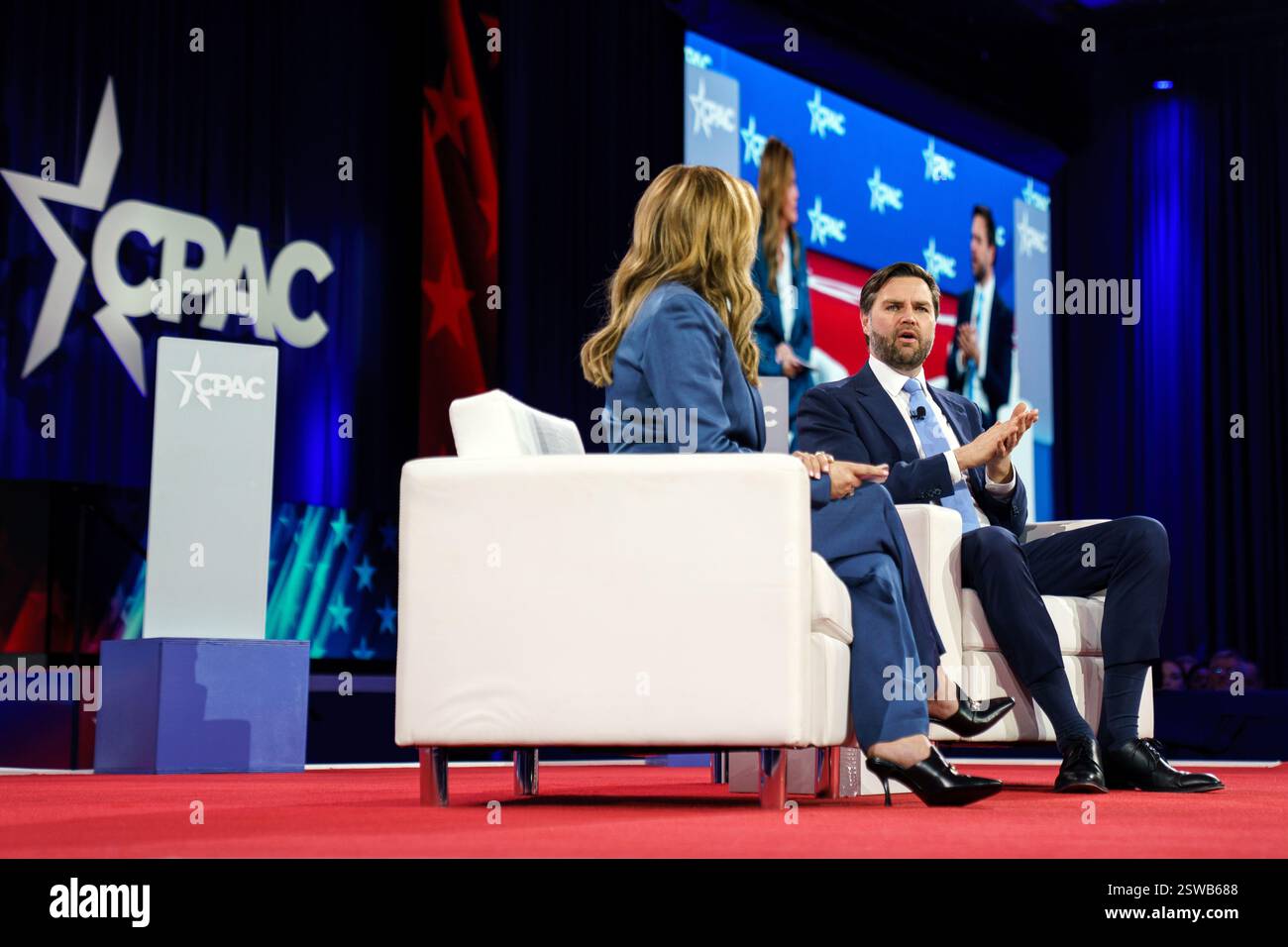 US Vice President JD Vance speaks with Mercedes Schlapp the ...
