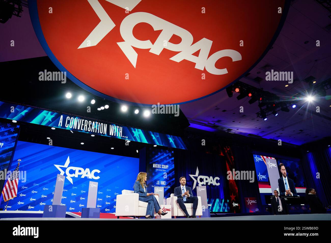 US Vice President JD Vance speaks with Mercedes Schlapp the ...