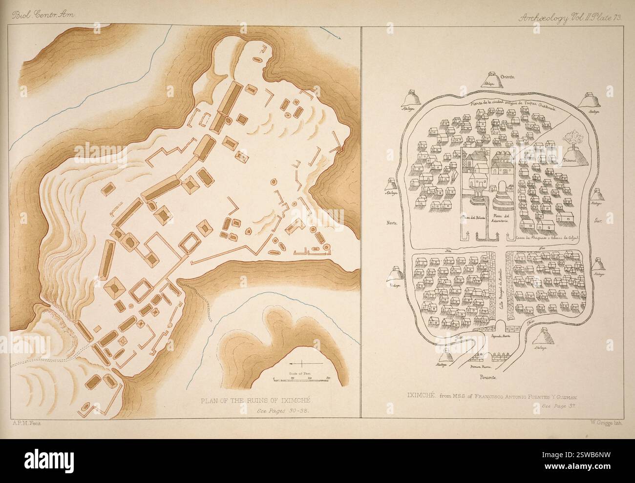 Plan of the Mayan Ruins of Iximché, Guatemala. Archive Map from Alfred ...