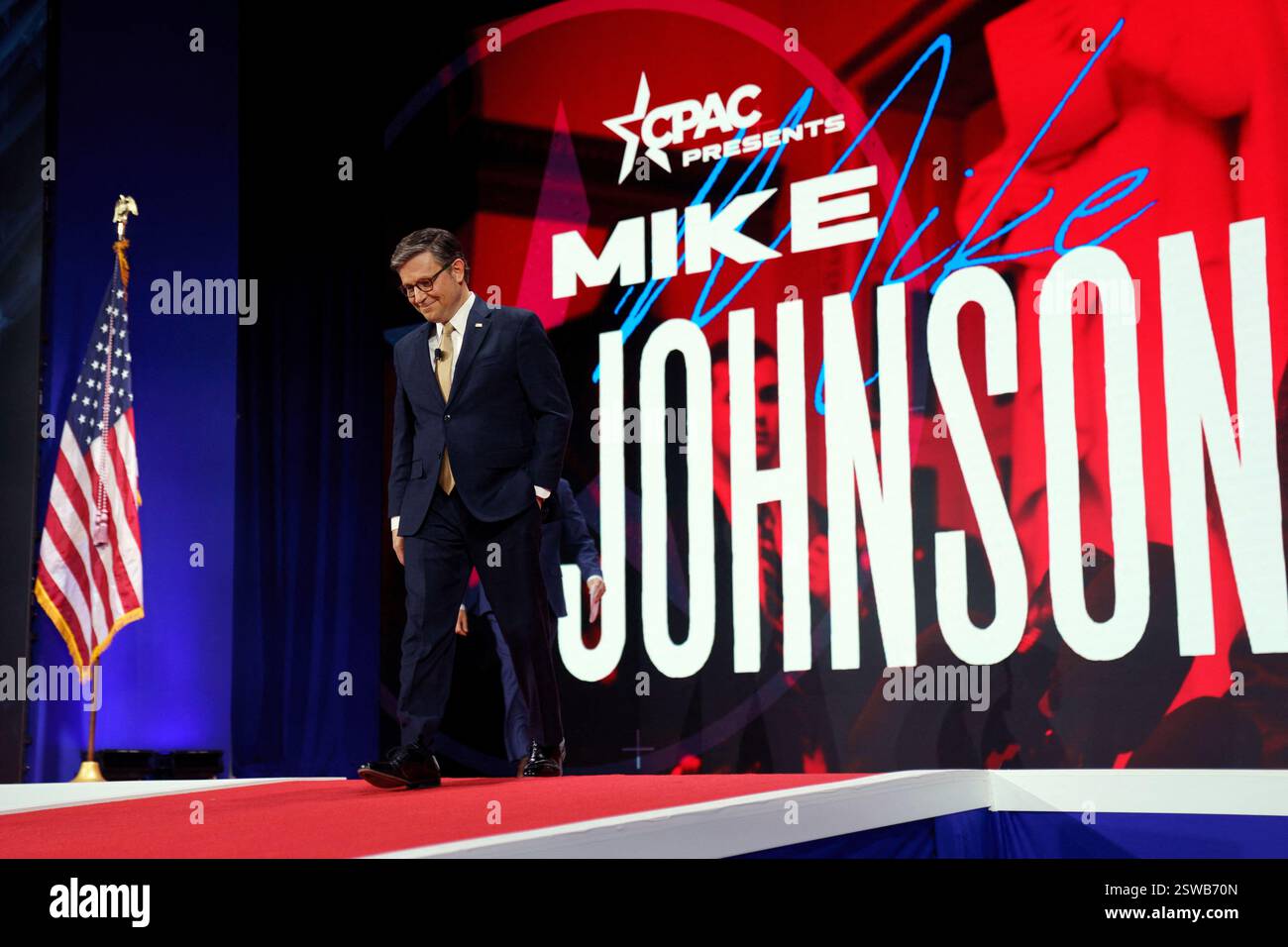US House Speaker Mike Johnson speaks at the Conservative Political ...