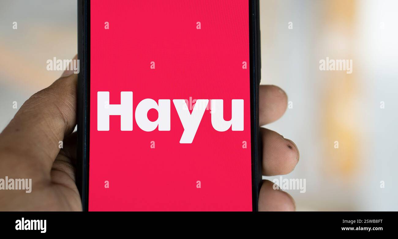 Dhaka, Bangladesh- 24 Nov 2024: Hayu logo is displayed on smartphone. Hayu is a subscription ...