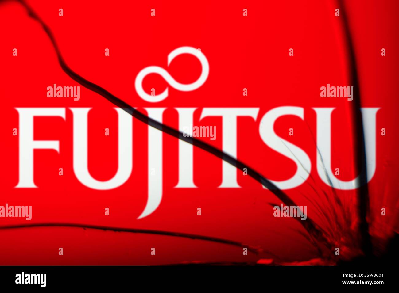 Dhaka, Bangladesh- 24 Nov 2024: Fujitsu logo is visible on the broken ...