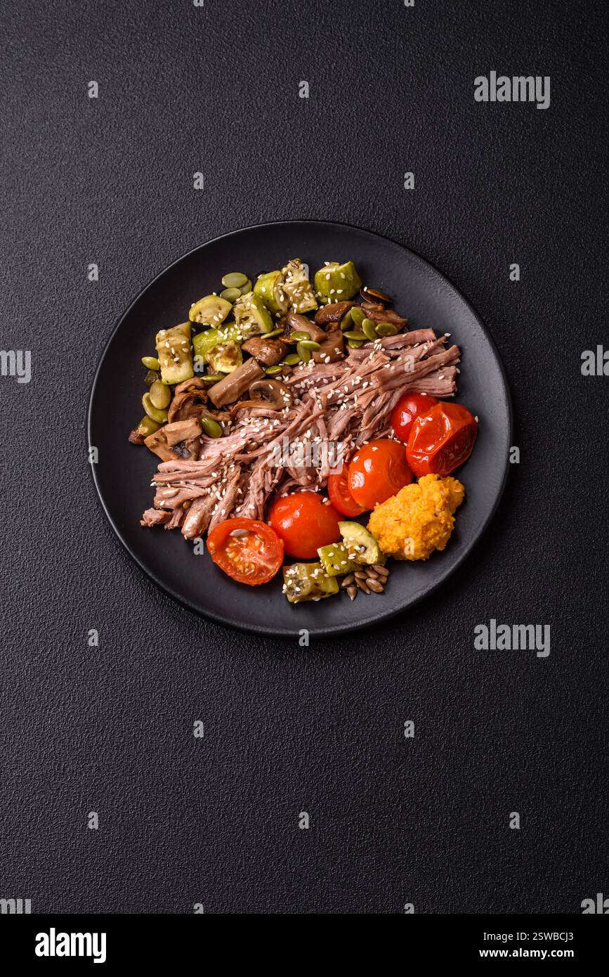 Boiled beef with vegetables, grains, seeds and spices Stock Photo - Alamy