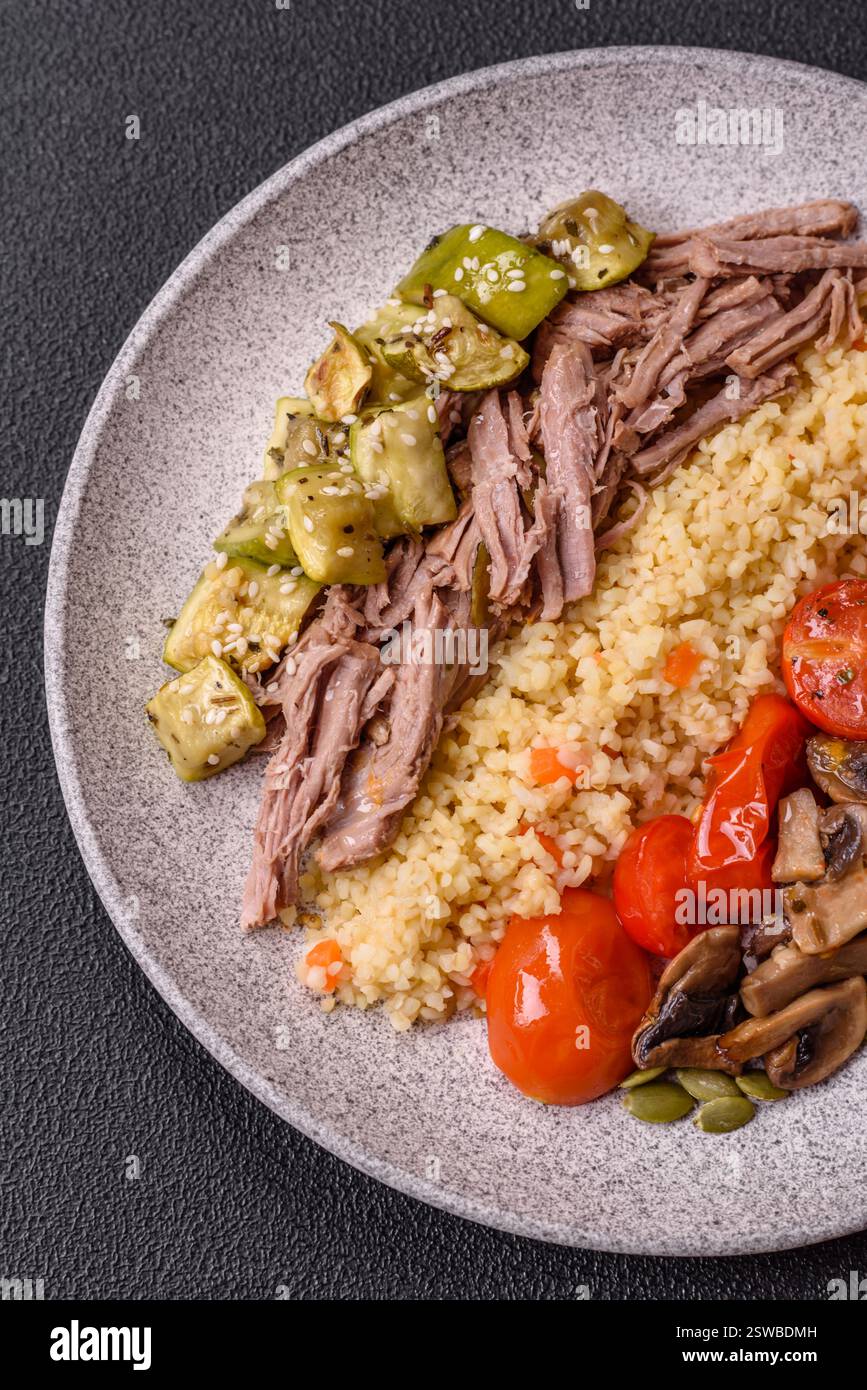 Boiled beef with vegetables, grains, seeds and spices Stock Photo - Alamy
