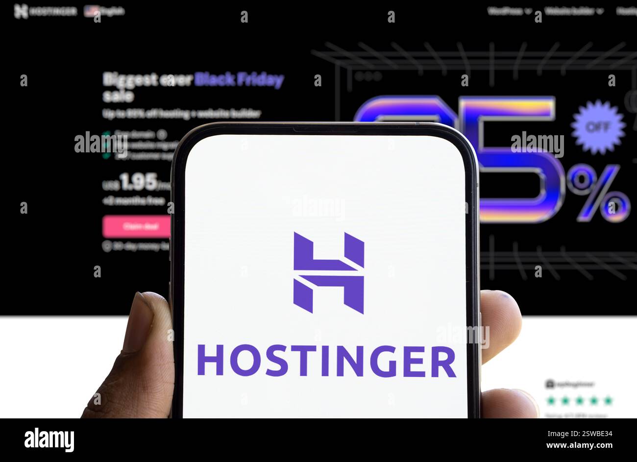 Dhaka, Bangladesh- 21 Nov 2024: hostinger logo is displayed on smartphone. Hostinger is a web ...