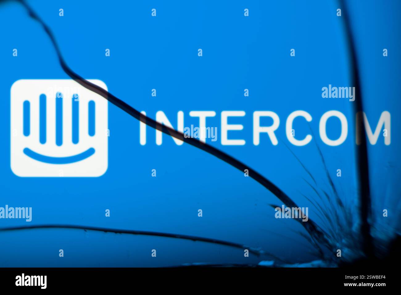 Dhaka, bangladesh- 26 Nov 2024: Intercom logo is visible on the broekn ...