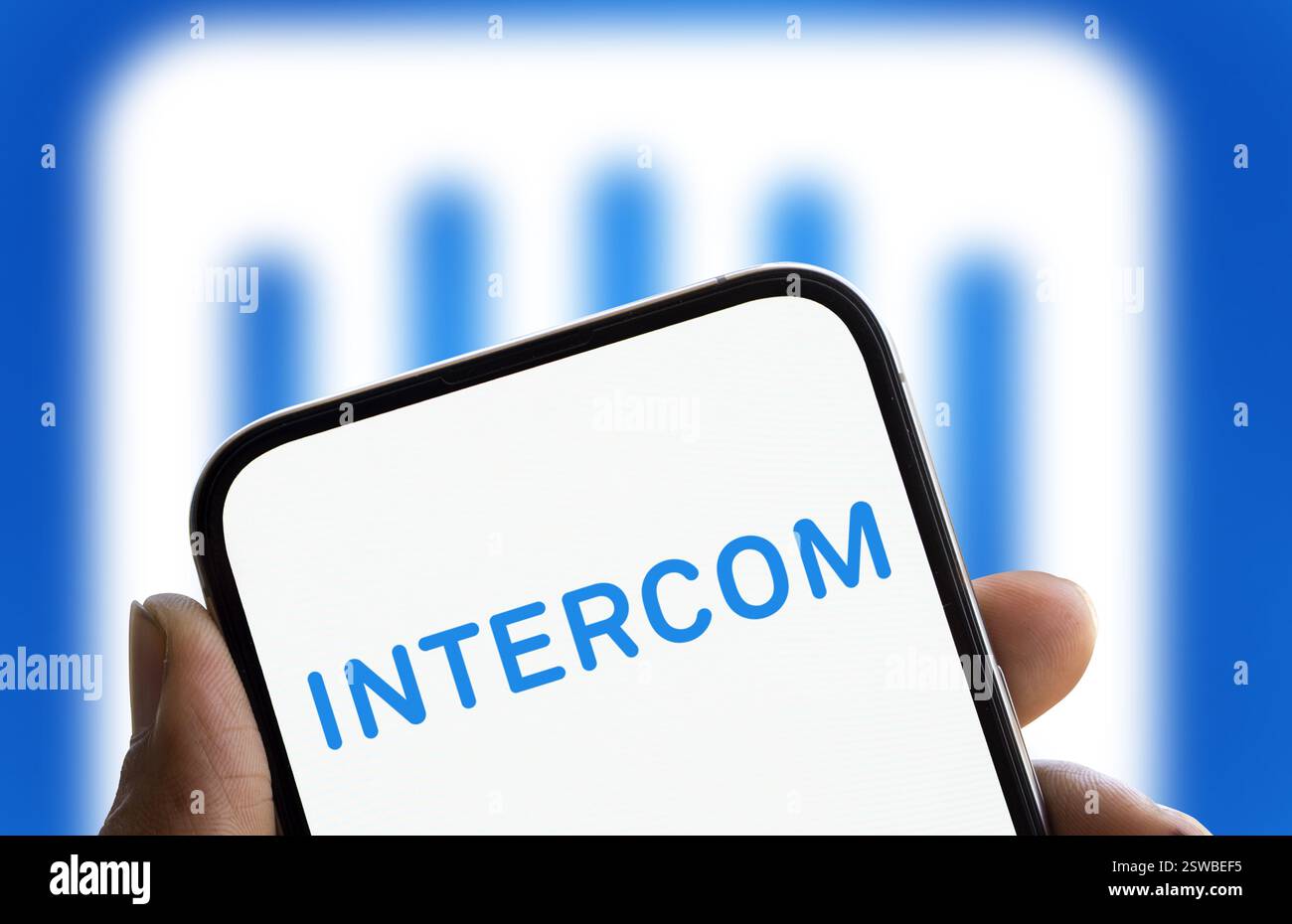 Dhaka, bangladesh- 26 Nov 2024: Intercom logo is displayed on smartphone. Intercom Inc is a ...