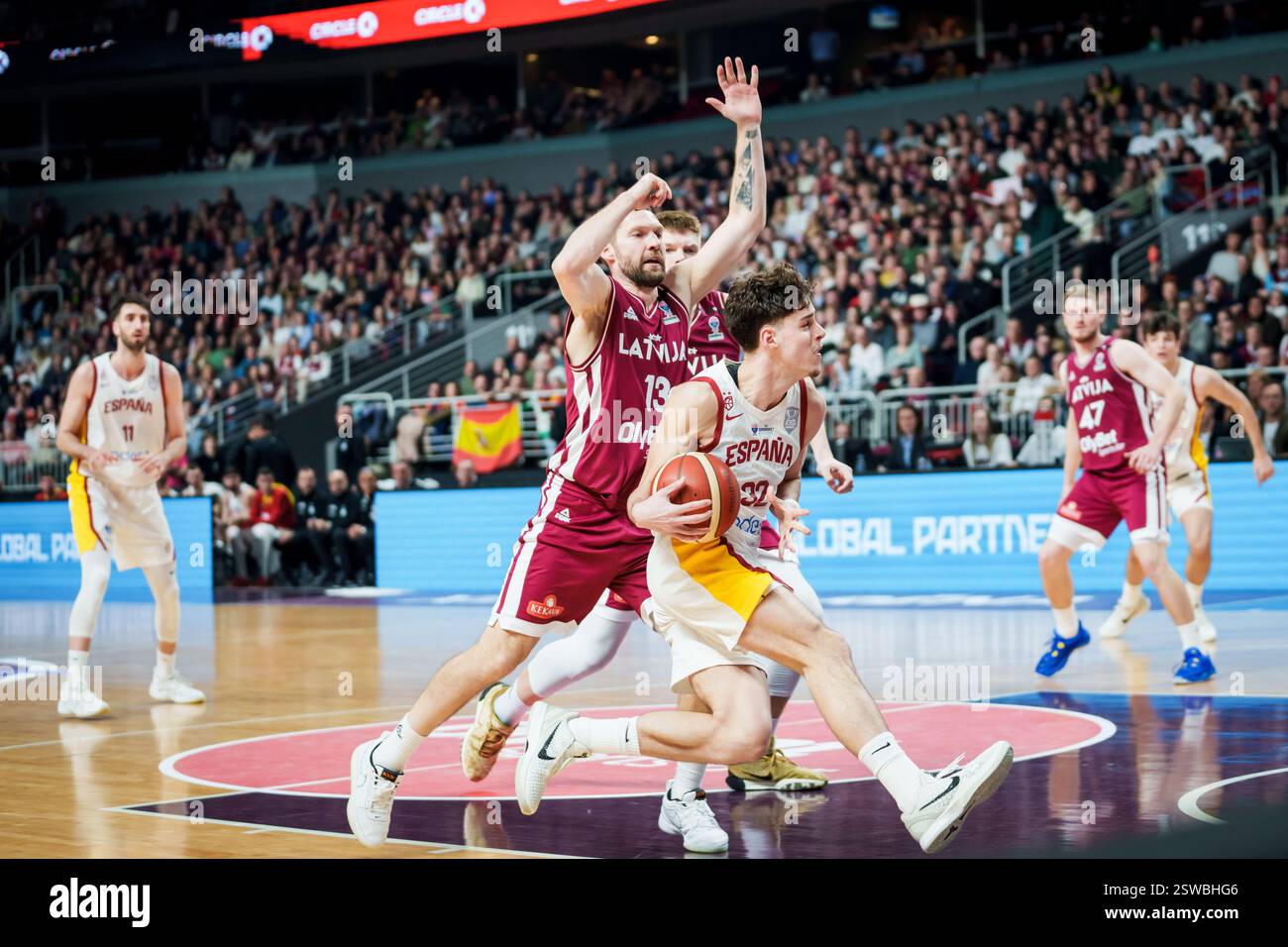 RIGA, LATVIA. 20th February 2025. FIBA Eurobasket qualifiers game between team Latvia and team ...