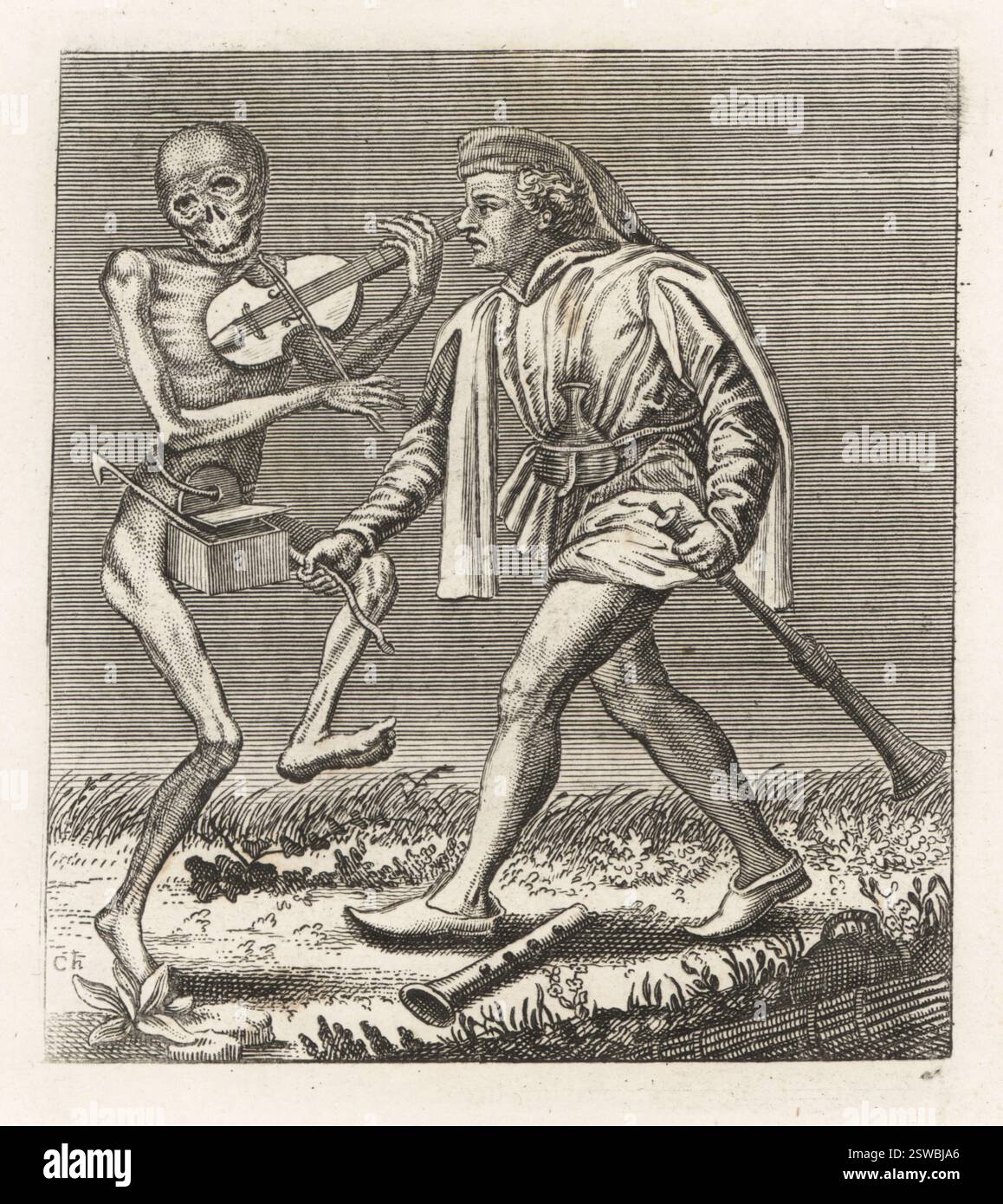 Cadaver of Death with the Musician. Skeletal figure playing a violin ...