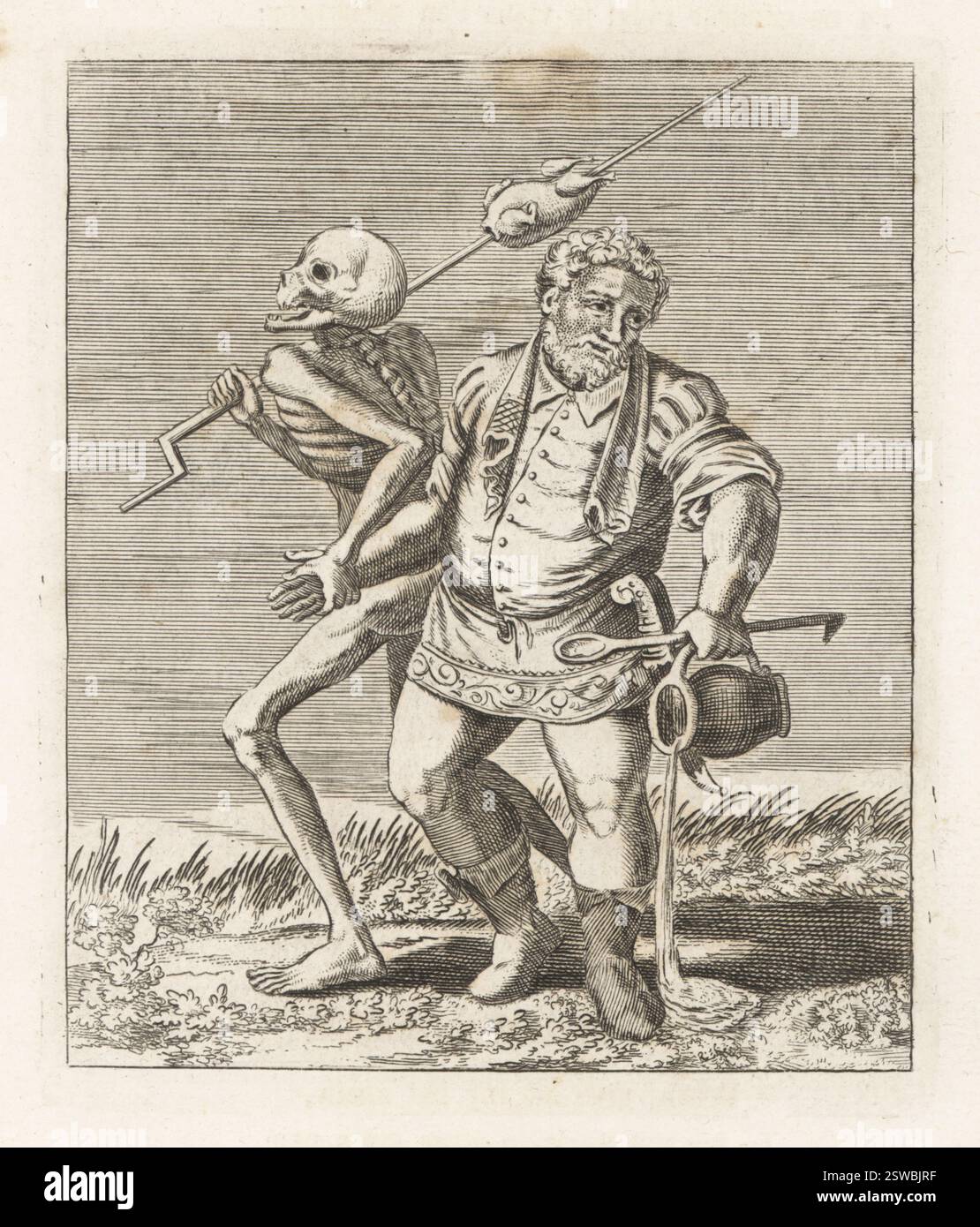 Cadaver of Death with the Cook. Skeletal figure holding the chef's hand ...