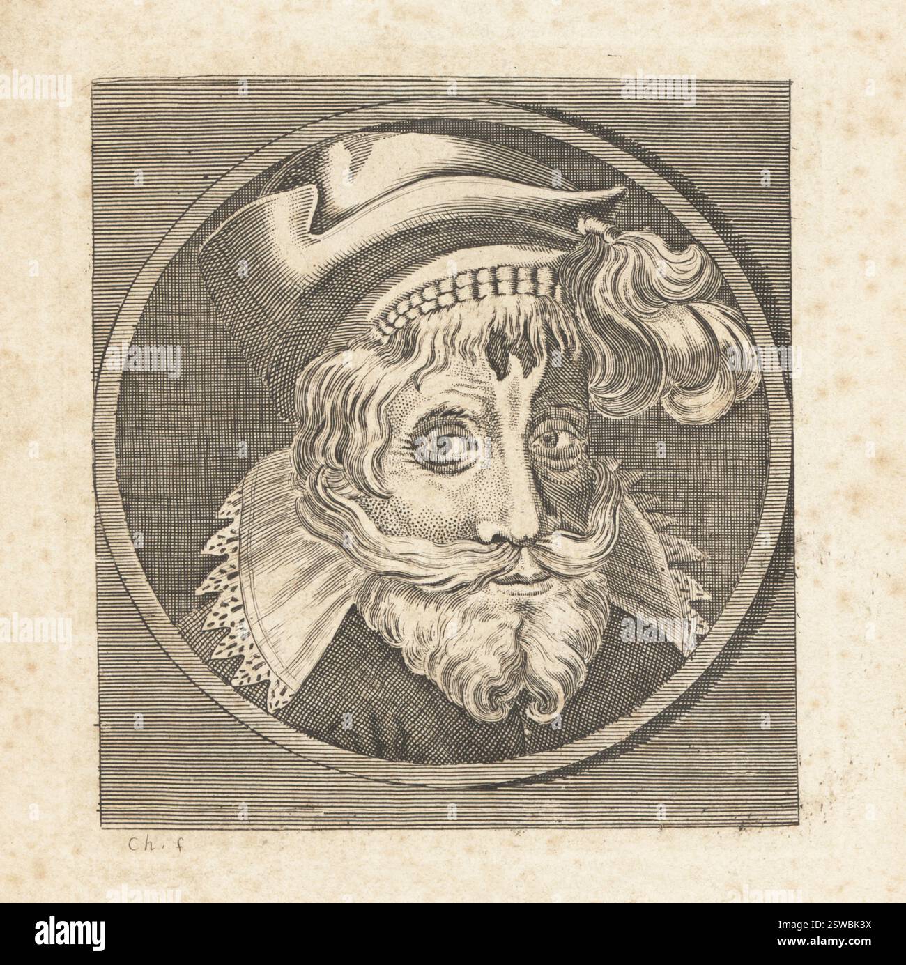 Double portrait of bearded man and grinning skull. Lower portrait of a ...