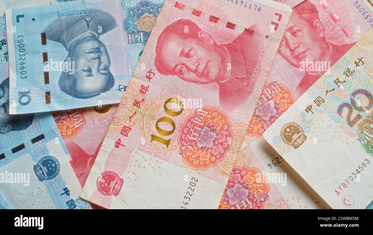Chinese banknotes of various denominations including yuan currency from ...