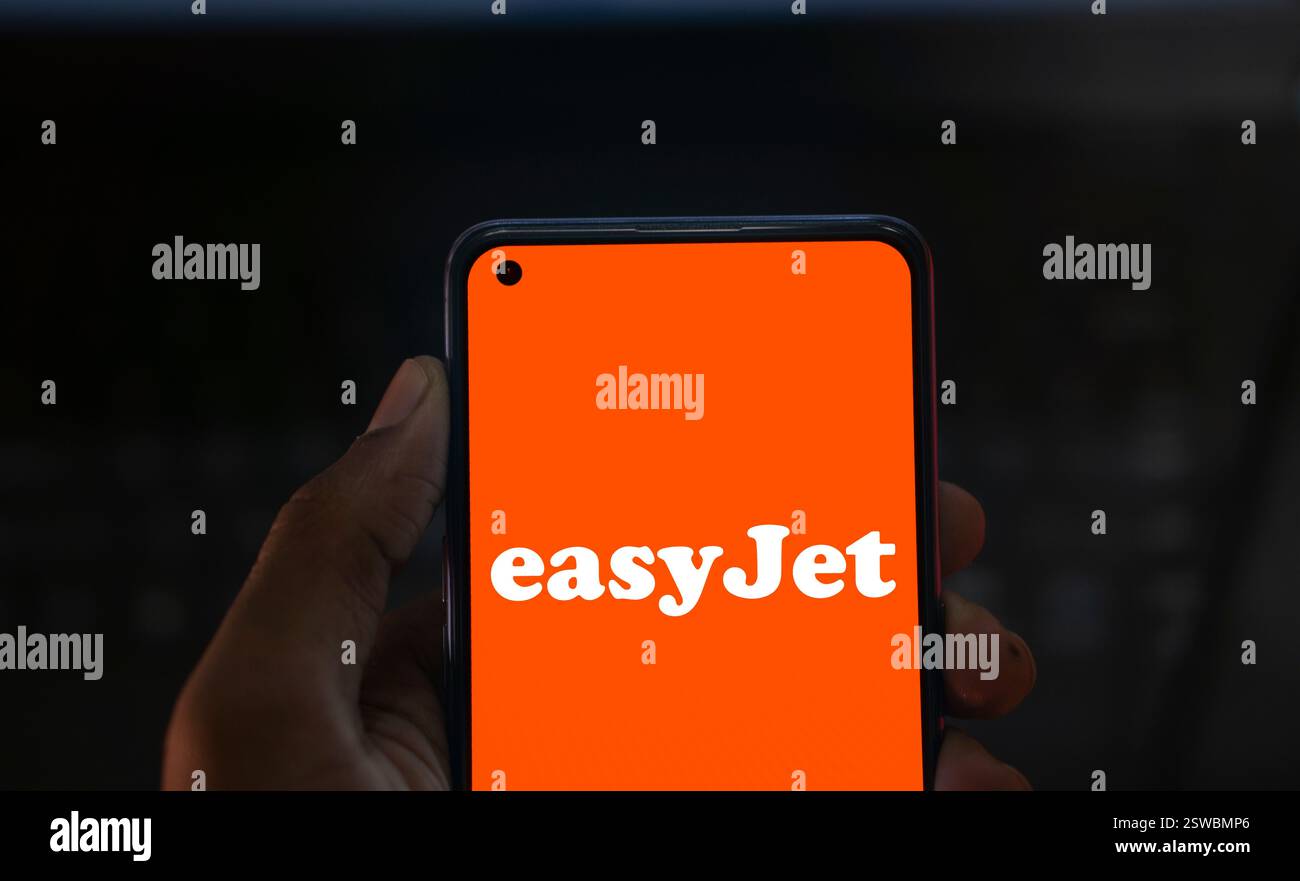 Dhaka, Bangladesh- 26 Nov 2024: EasyJet logo is displayed on smartphone ...