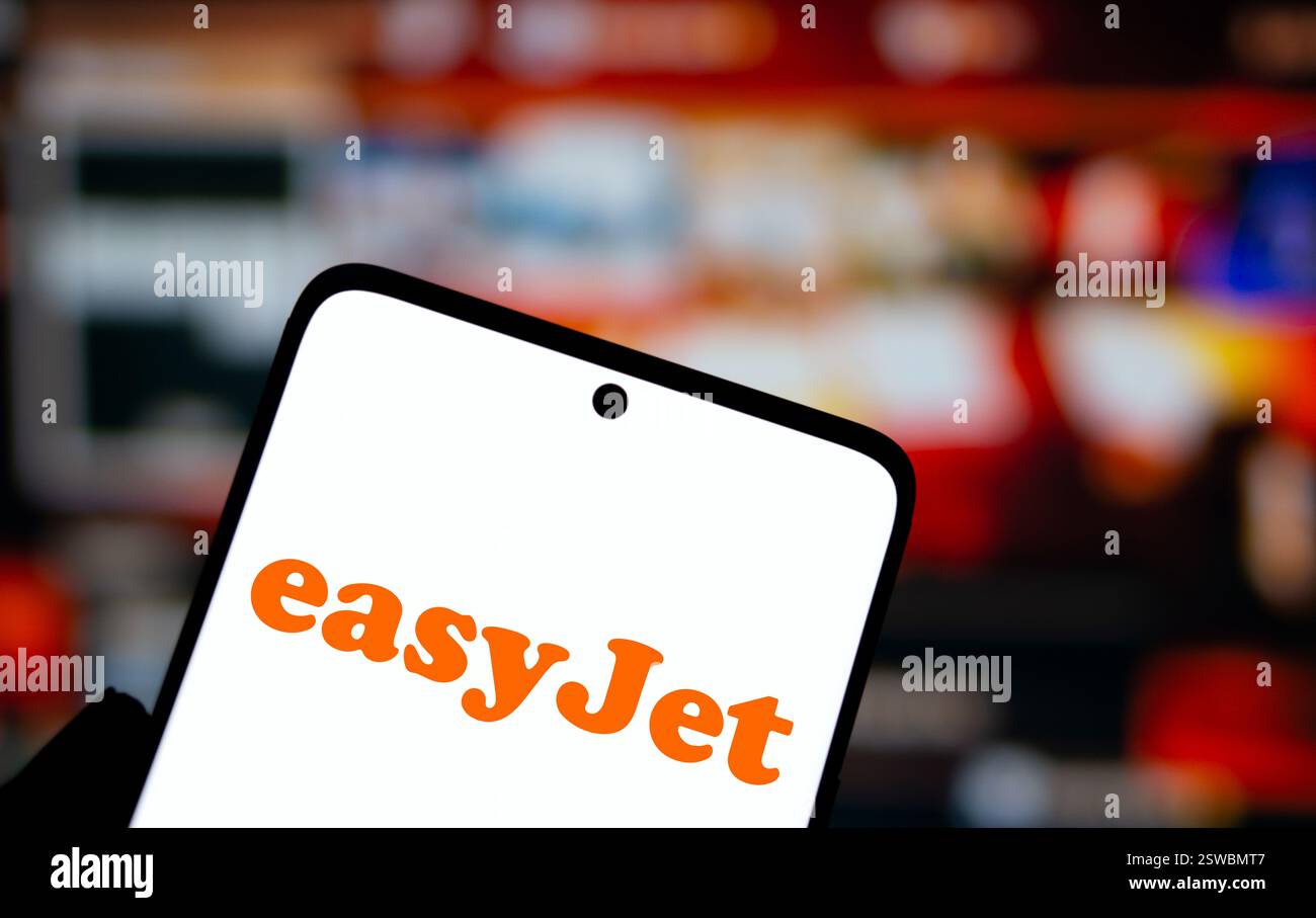 Dhaka, Bangladesh- 26 Nov 2024: EasyJet logo is displayed on smartphone ...