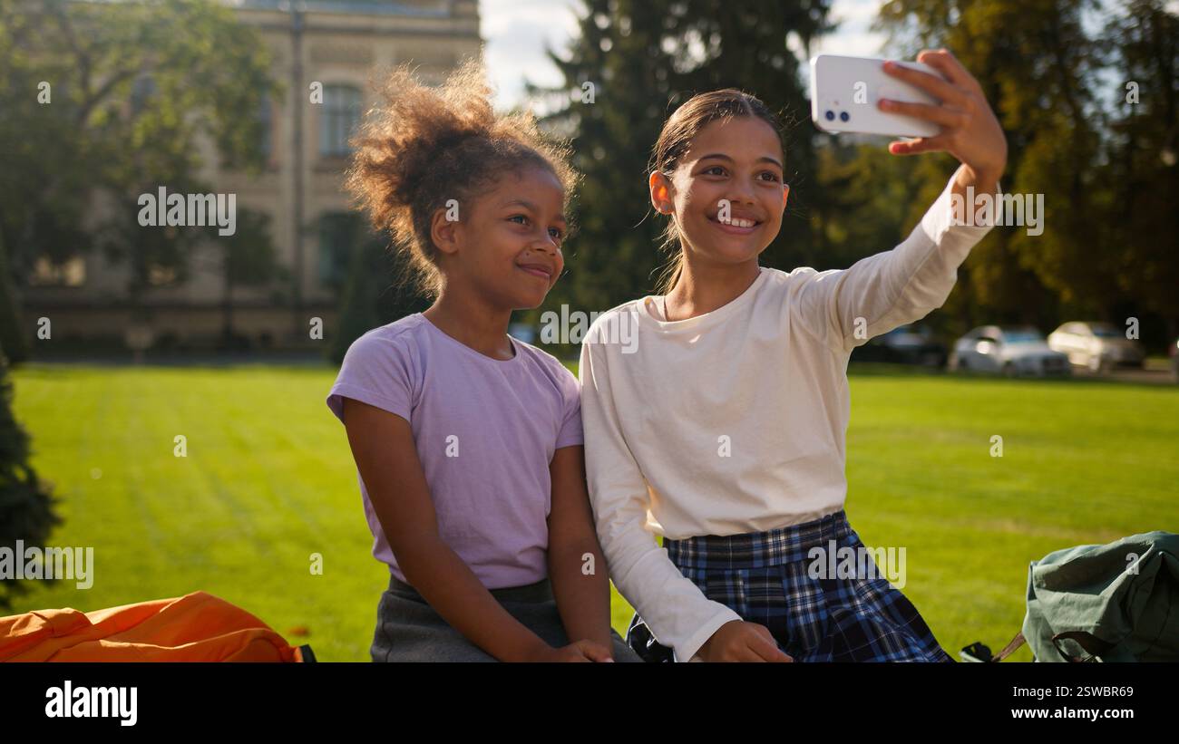 School kids happy little girls children primary education multiethnic ...