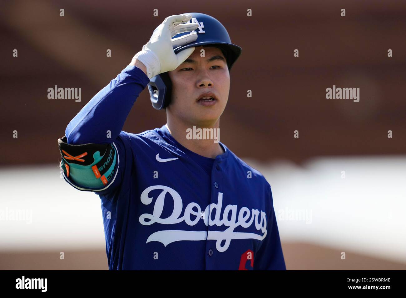 Los Angeles Dodgers' Hyeseong Kim reacts after grounding out during the ...