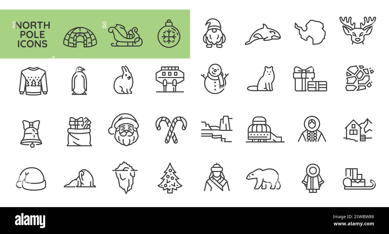 North Pole icons. Set of 31 arctic-themed trendy minimal icons. Example ...