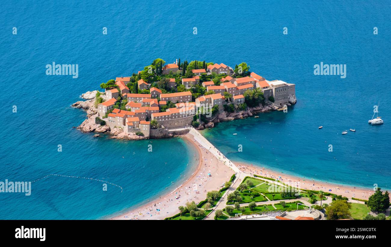 A captivating view of Sveti Stefan Montenegro reveals its stunning red ...
