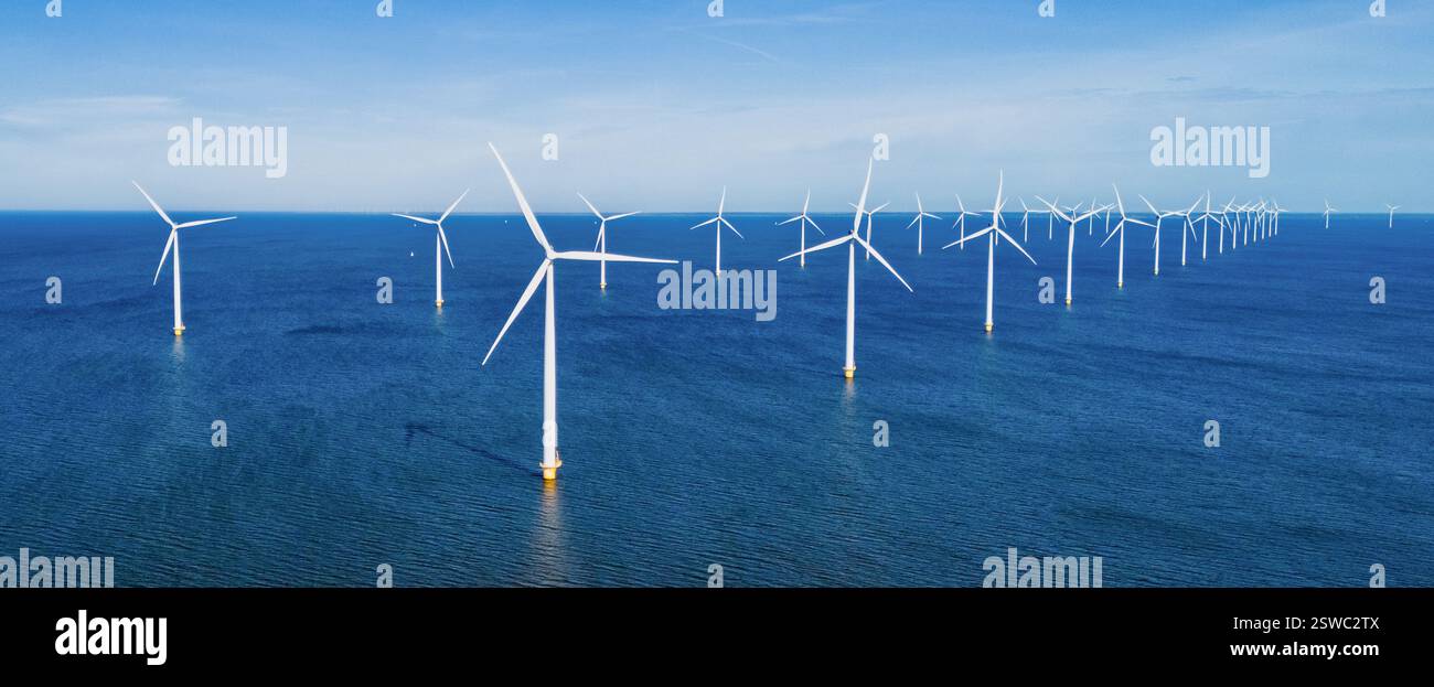Drone view wind turbines spinning hi-res stock photography and images ...
