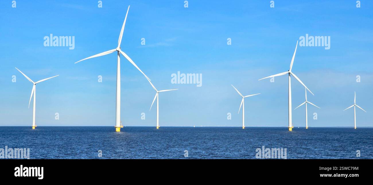windmill turbines drone aerial view, Windmill park in the ocean, Energy ...