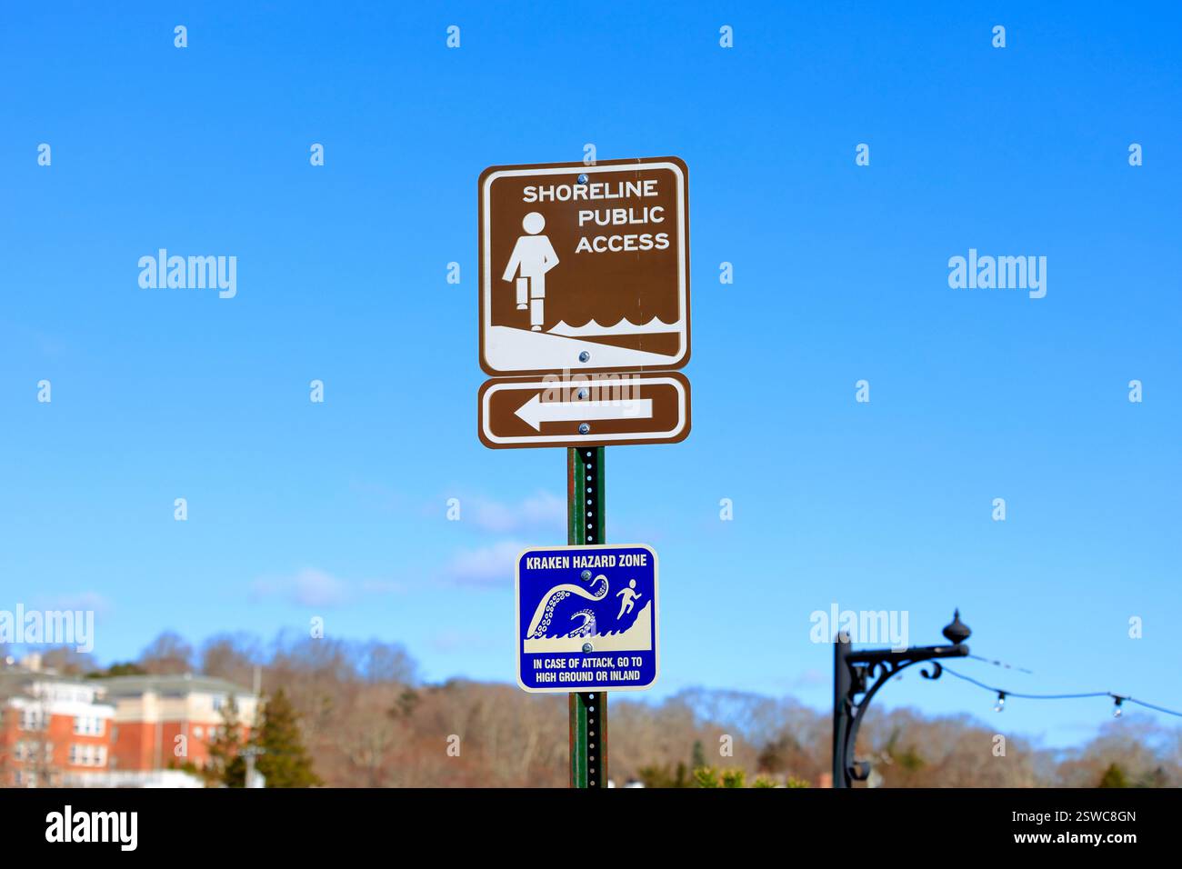 Directional signage for Shoreline Public Access, and Kraken Hazard Zone ...