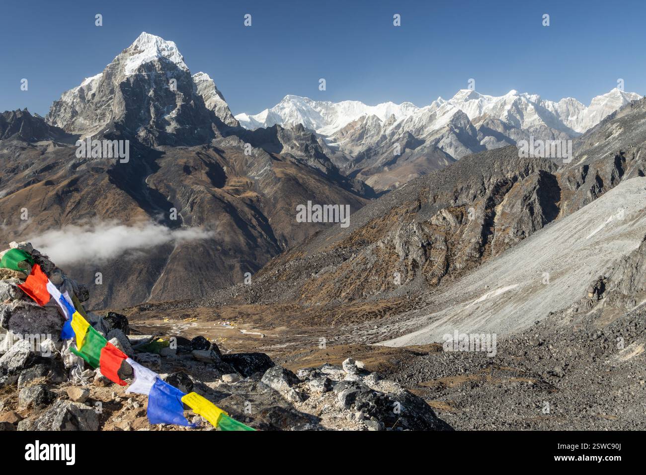 Cho Oyu, Tenzing Peak and Hillary Peak seen among many others from a ...
