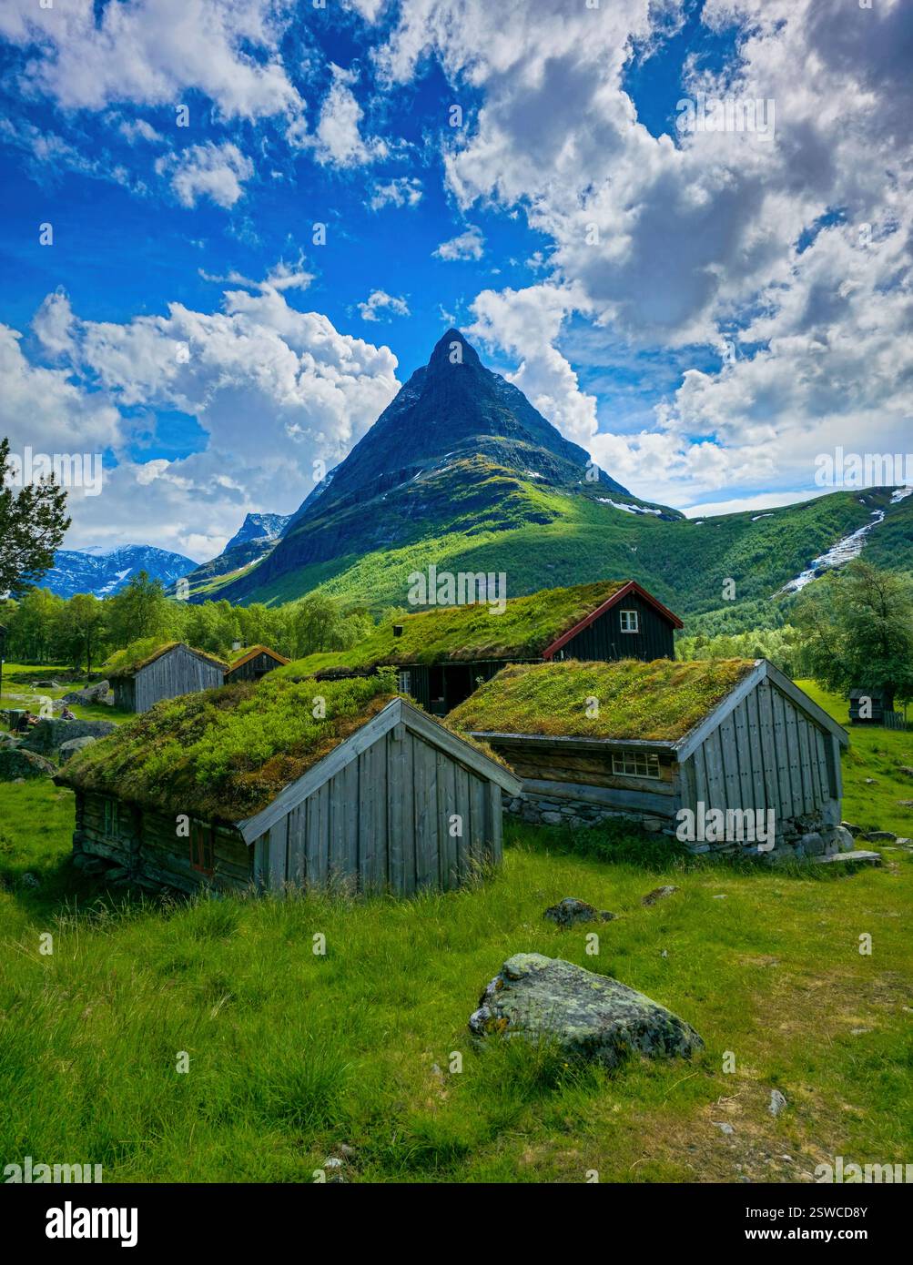 Verdant Rooftops Beneath Norways Majestic Peaks, Innerdalen Valley ...