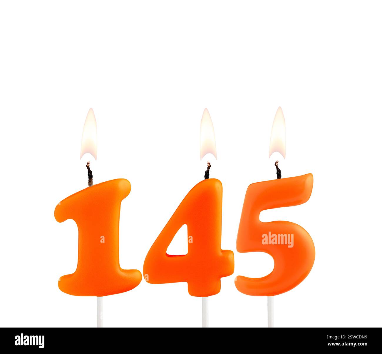 Lit birthday candle - Candle number 145 on white background Stock Photo ...