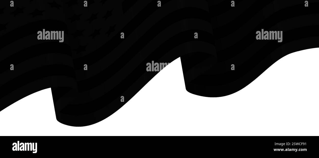 Black American flag with wave effect on a white background. Symbol of ...