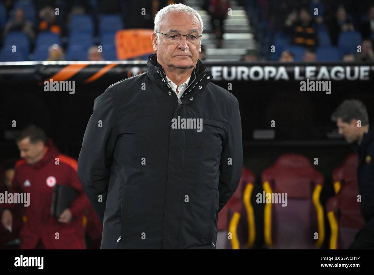 Rome, Lazio. 20th Feb, 2025. Roma Coach Claudio Ranieri, reacts during ...