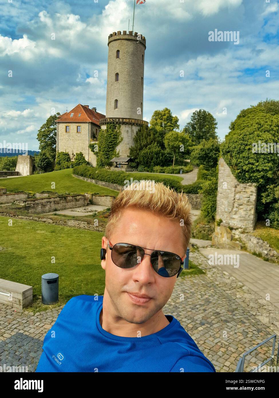 Enjoying a picturesque and scenic selfie at a beautiful historic castle ...