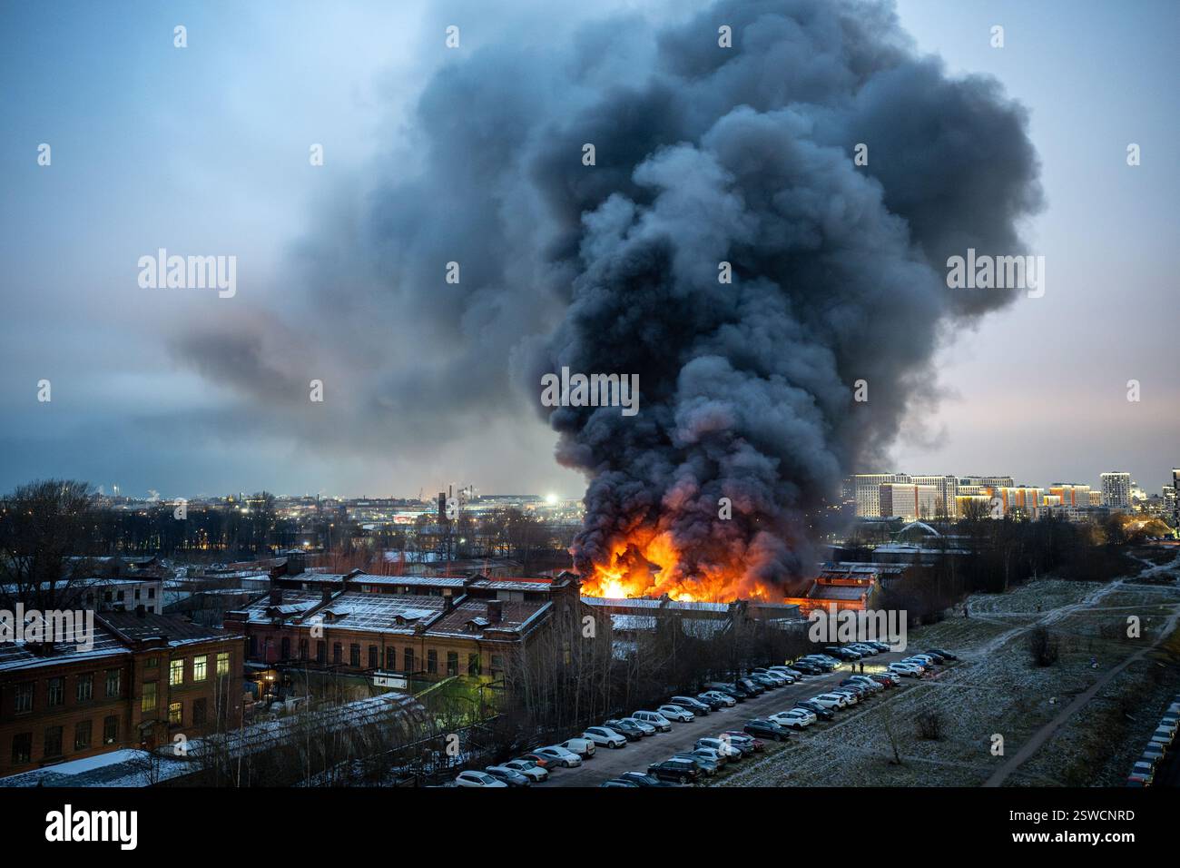 Heavy fire in a warehouse with toxic paint materials, fire crews are ...