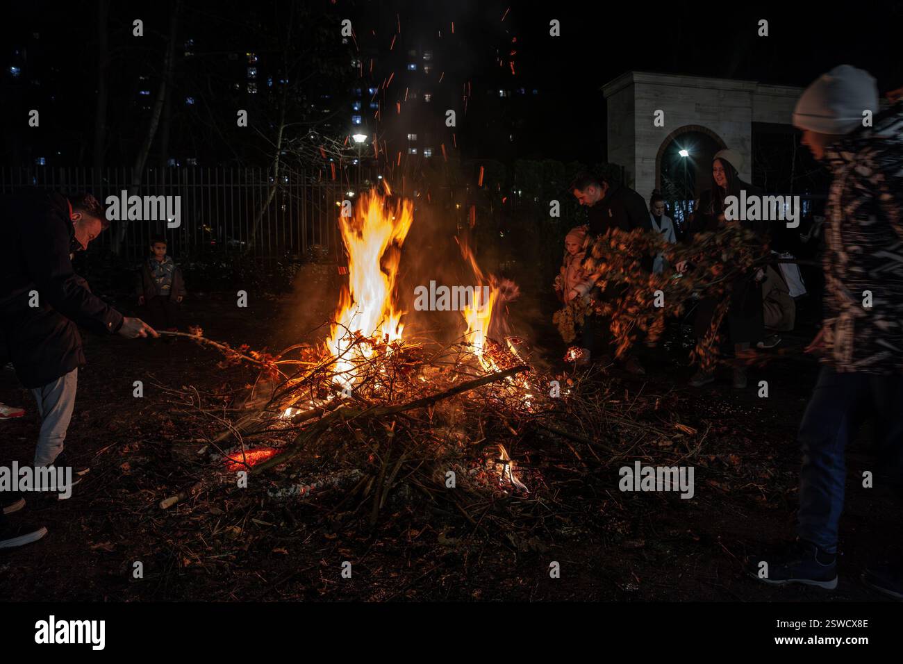 Selective blur on Serbian People burning badnjak branches in Banjica ...