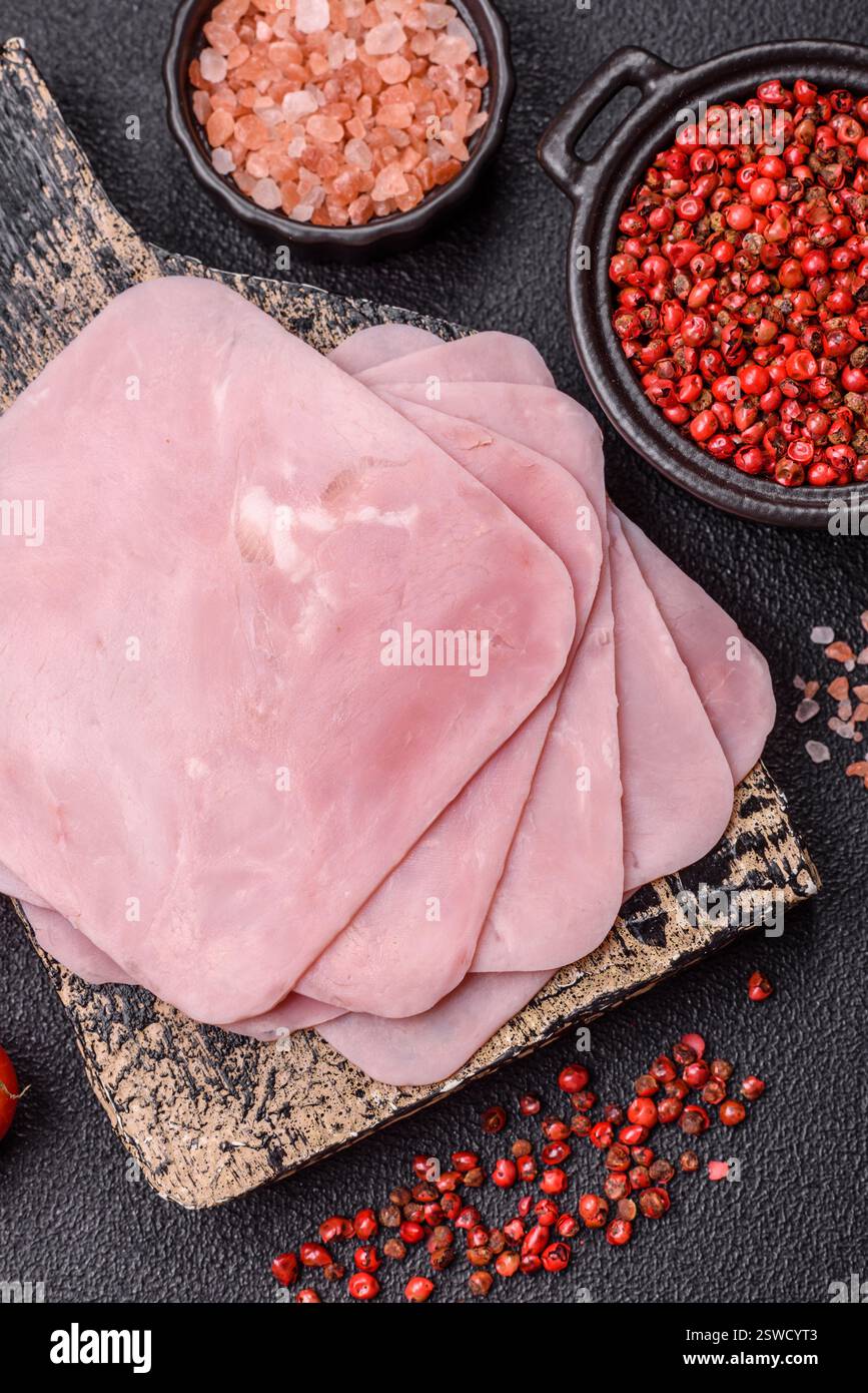 Ham cut into square slices for making delicious nutritious sandwiches ...