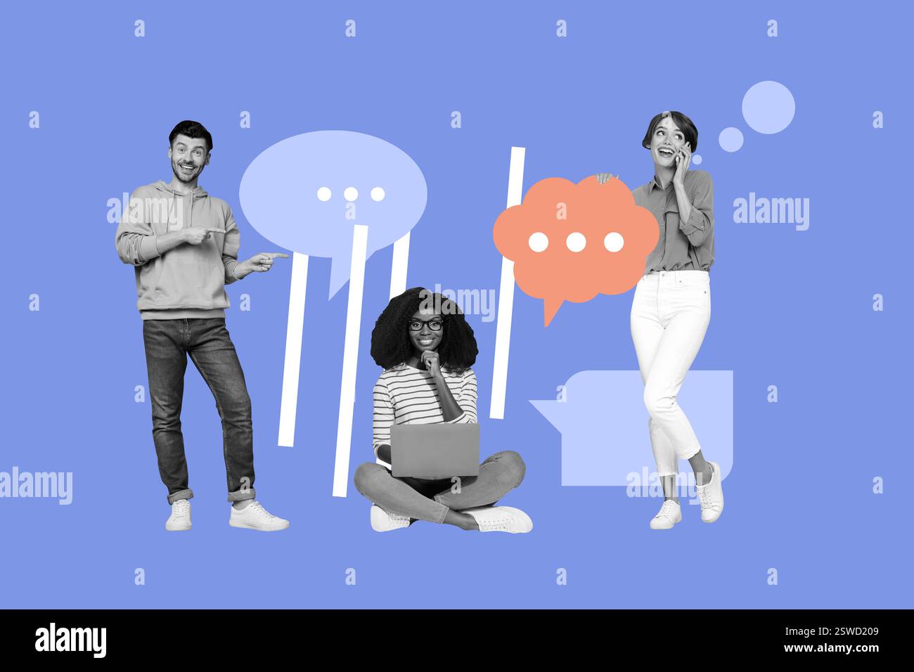 Template sketch trend artwork photo collage of team young man stand ...